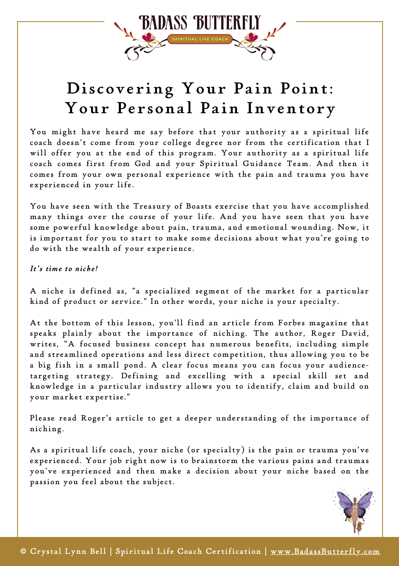 Download the Pain Point Inventory Worksheet – Badass Butterfly Training
